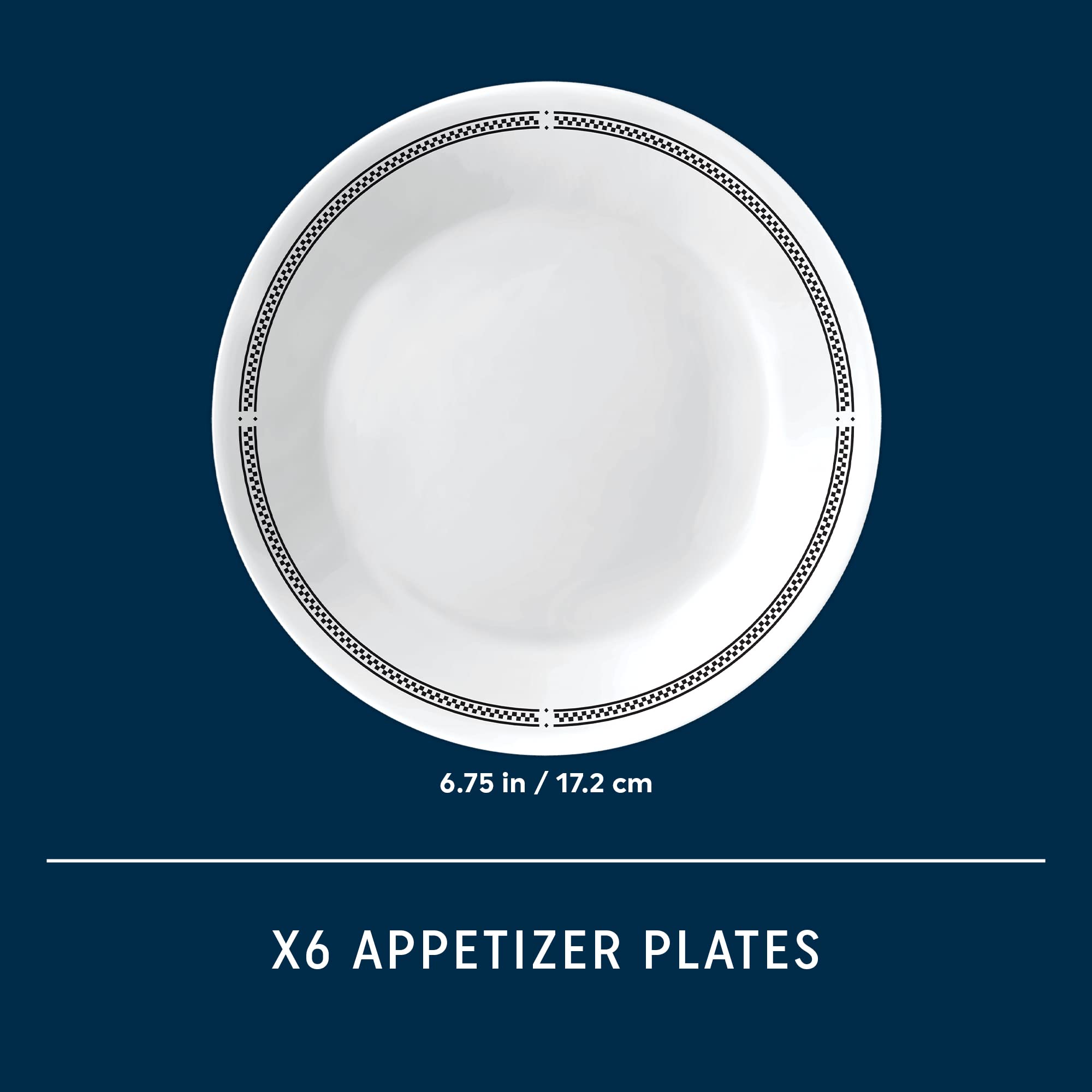 Corelle 6-Piece 6.75" Appetizer Round Plates, Vitrelle Triple Layer Glass, Lightweight Round Plates, Dessert Plates, Chip and Scratch Resistant, Microwave and Dishwasher Safe, Brasserie