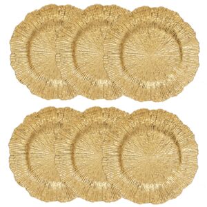 Spsyrine Gold Reef Charger Plates, 13" Table Chargers for Dinner Plate, Set of 6 Elegant Plastic Chargers Bulk Wedding, Tabletop Decor for Party, Events, Holidays.