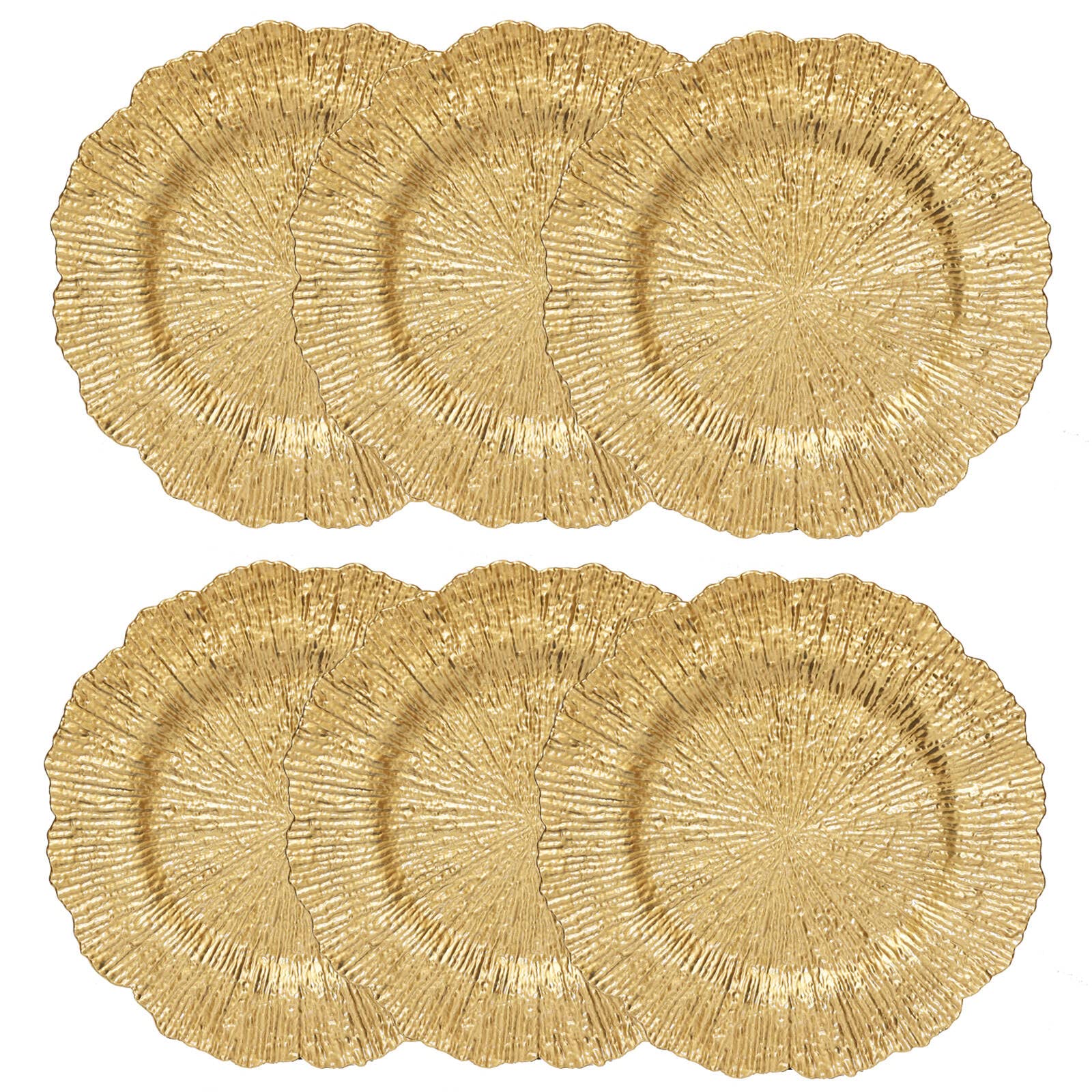 Spsyrine Gold Reef Charger Plates, 13" Table Chargers for Dinner Plate, Set of 6 Elegant Plastic Chargers Bulk Wedding, Tabletop Decor for Party, Events, Holidays.