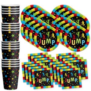 jump! bounce house trampoline party supplies set plates napkins cups tableware kit for 16