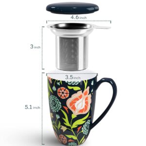 immaculife Tea Cup with Infuser and Lid Tea Mug with Lid Teaware with Filter Large Capacity 16OZ, Navy blue