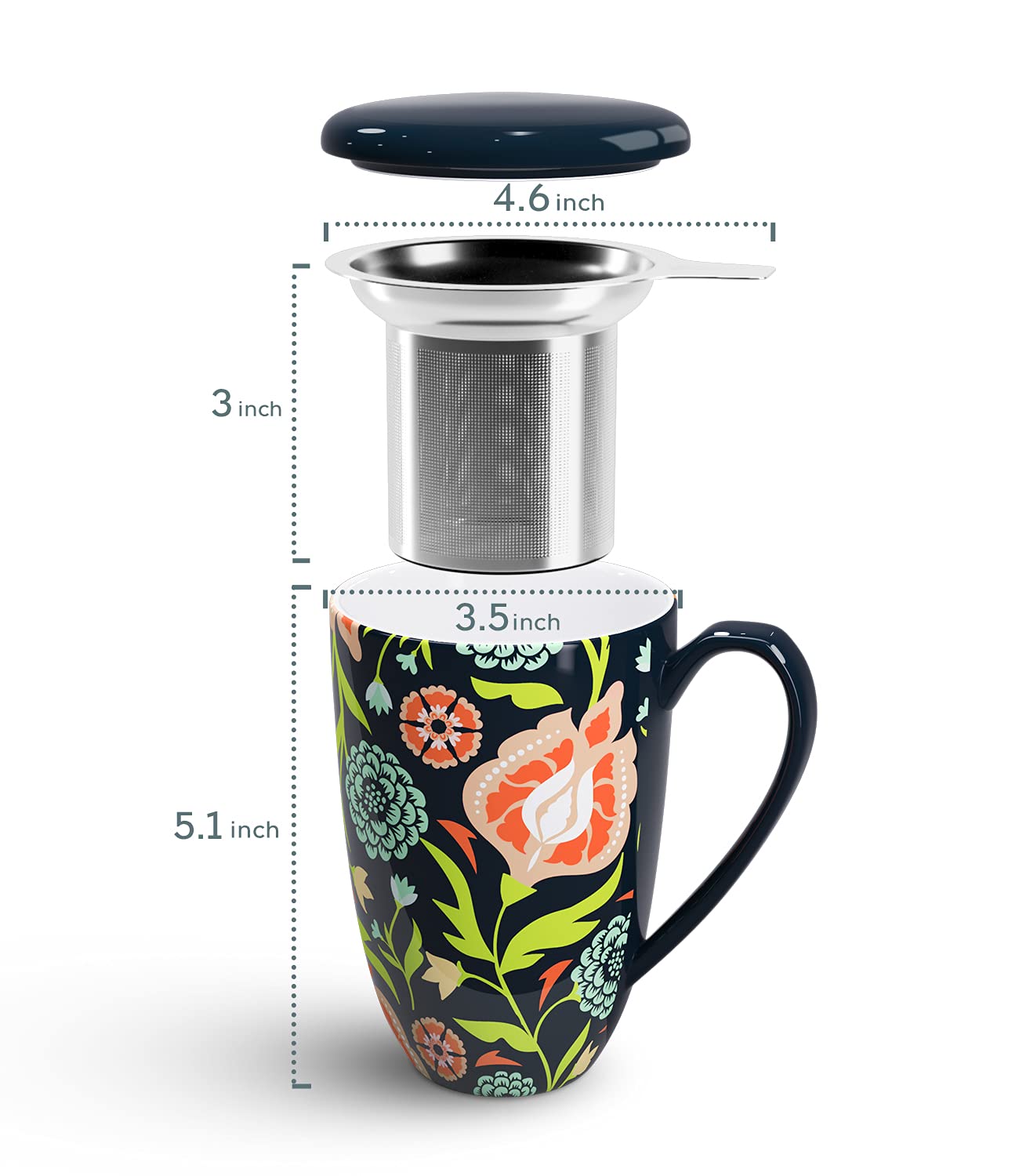 immaculife Tea Cup with Infuser and Lid Tea Mug with Lid Teaware with Filter Large Capacity 16OZ, Navy blue