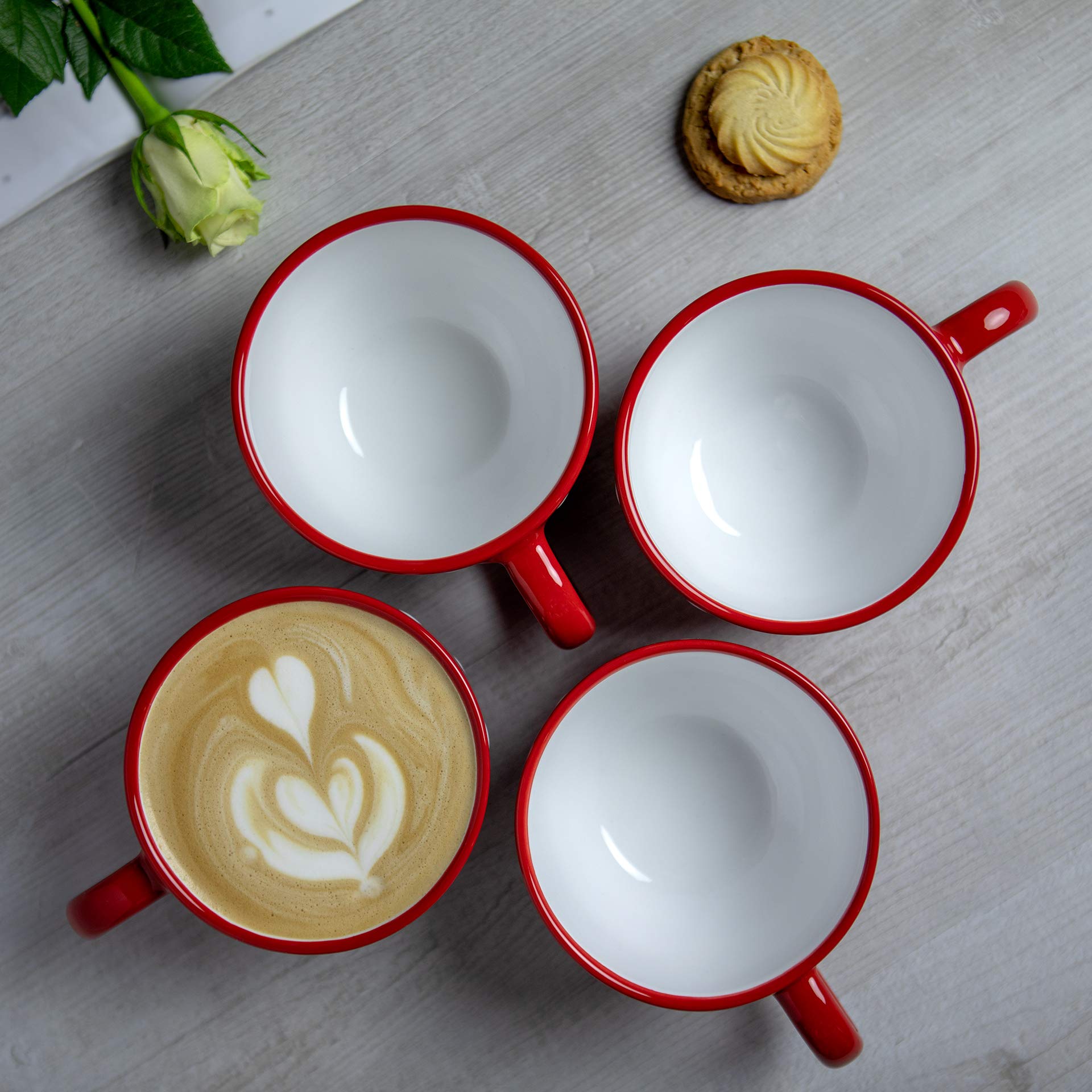 City to Cottage Handmade Ceramic Designer Red and White Polka Dot Cup, Unique Extra Large 17.5oz/500ml Pottery Cappuccino, Coffee, Tea, Soup Mug | Housewarming for Tea Lovers