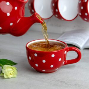 City to Cottage Handmade Ceramic Designer Red and White Polka Dot Cup, Unique Extra Large 17.5oz/500ml Pottery Cappuccino, Coffee, Tea, Soup Mug | Housewarming for Tea Lovers