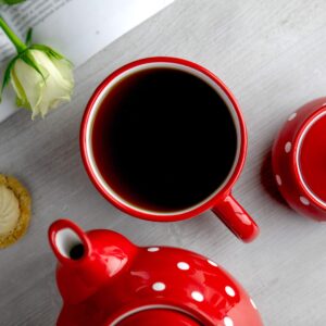 City to Cottage Handmade Ceramic Designer Red and White Polka Dot Cup, Unique Extra Large 17.5oz/500ml Pottery Cappuccino, Coffee, Tea, Soup Mug | Housewarming for Tea Lovers