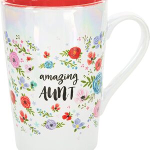 Pavilion Gift Company Amazing Aunt 15 Oz Stoneware Iridescent Floral Latte Coffee Cup Mug, White