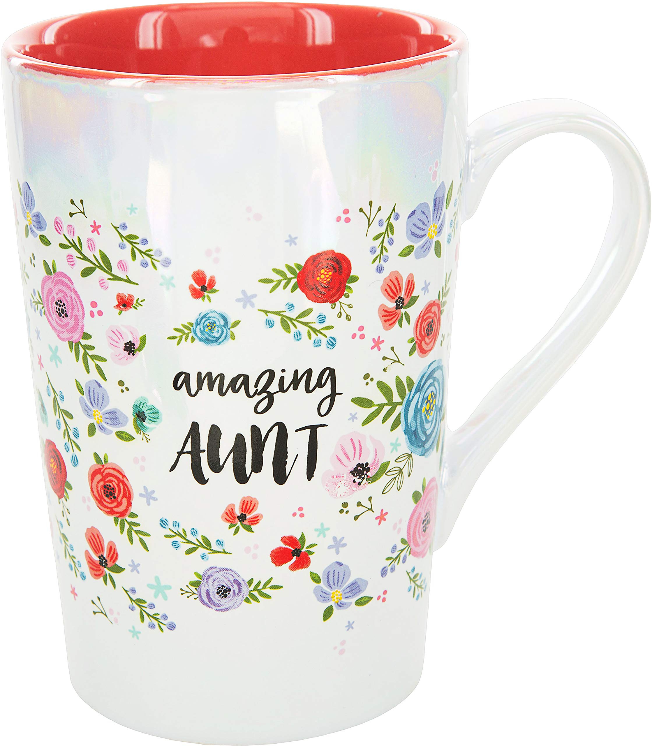 Pavilion Gift Company Amazing Aunt 15 Oz Stoneware Iridescent Floral Latte Coffee Cup Mug, White