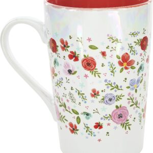 Pavilion Gift Company Amazing Aunt 15 Oz Stoneware Iridescent Floral Latte Coffee Cup Mug, White