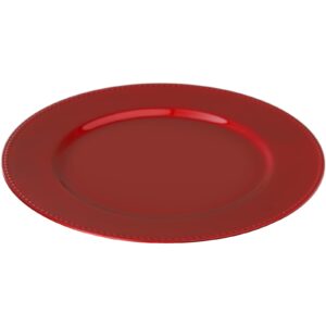 Okllen 12 Pack Plastic Round Charger Plates, 13" Red Beaded Charger Plates Decorative Dinner Chargers, Embossed Charger Serving Plates for Wedding, Catering Event, Tabletop Decor