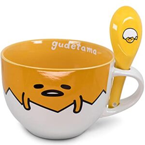 Silver Buffalo Gudetama Dangerous Situations Boxed Ceramic Soup Mug w/Spoon, 24-Ounce