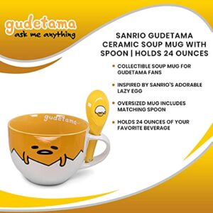 Silver Buffalo Gudetama Dangerous Situations Boxed Ceramic Soup Mug w/Spoon, 24-Ounce