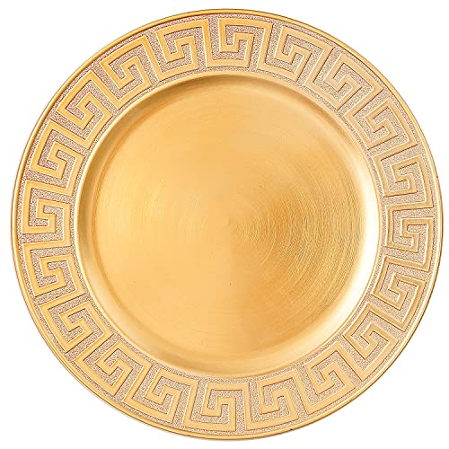 USA Party Flower Greek Plastic Charger Plate, Set of 12 (13 Inch)(Gold)