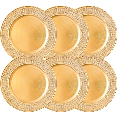 USA Party Flower Greek Plastic Charger Plate, Set of 12 (13 Inch)(Gold)