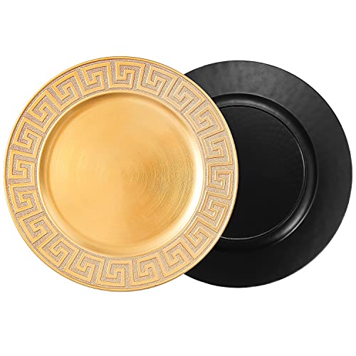 USA Party Flower Greek Plastic Charger Plate, Set of 12 (13 Inch)(Gold)