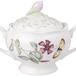 Lenox Butterfly Meadow Double Handled Sugar Bowl with Lid, White -, 1 Count (Pack of 1)