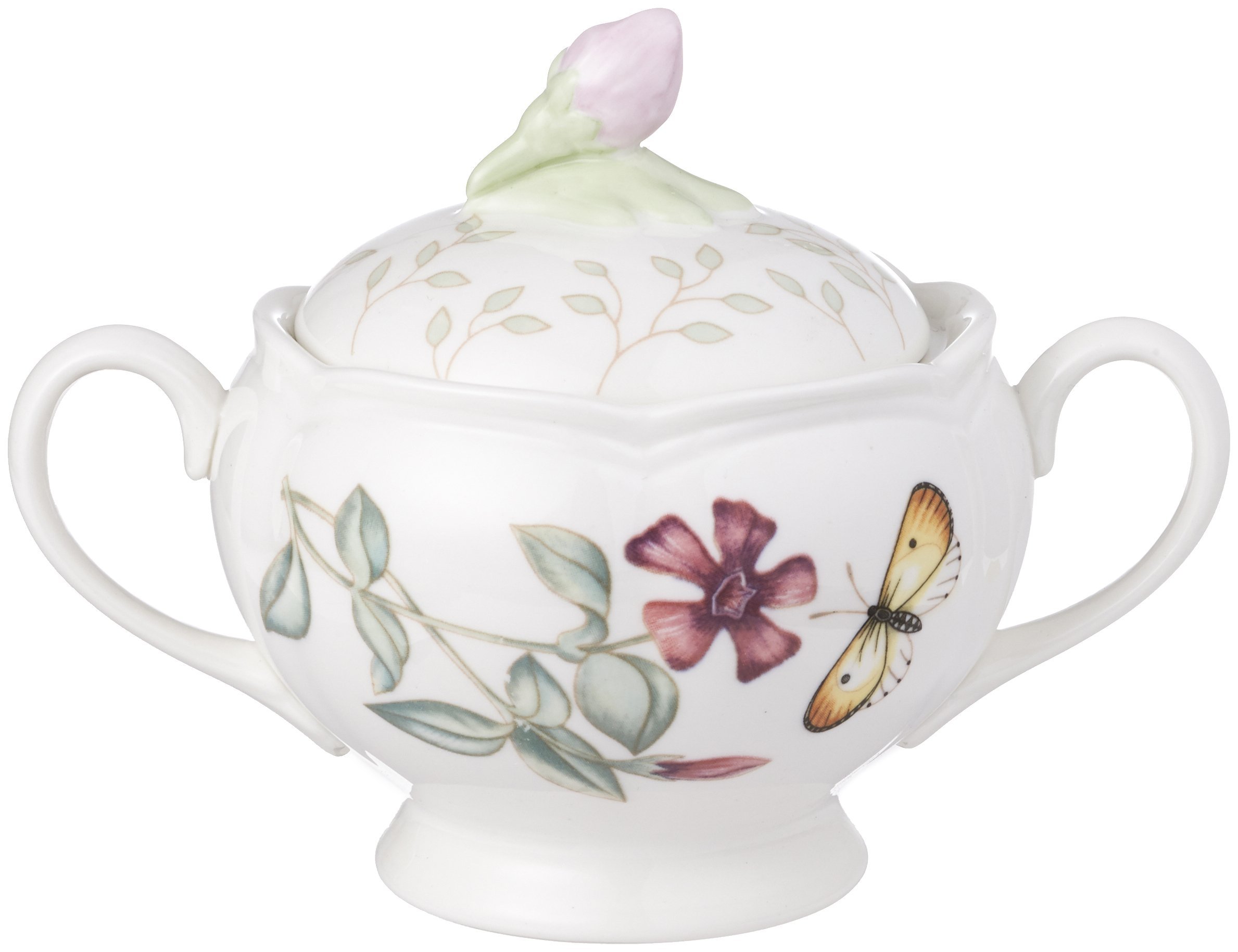 Lenox Butterfly Meadow Double Handled Sugar Bowl with Lid, White -, 1 Count (Pack of 1)