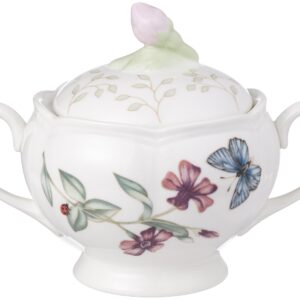 Lenox Butterfly Meadow Double Handled Sugar Bowl with Lid, White -, 1 Count (Pack of 1)