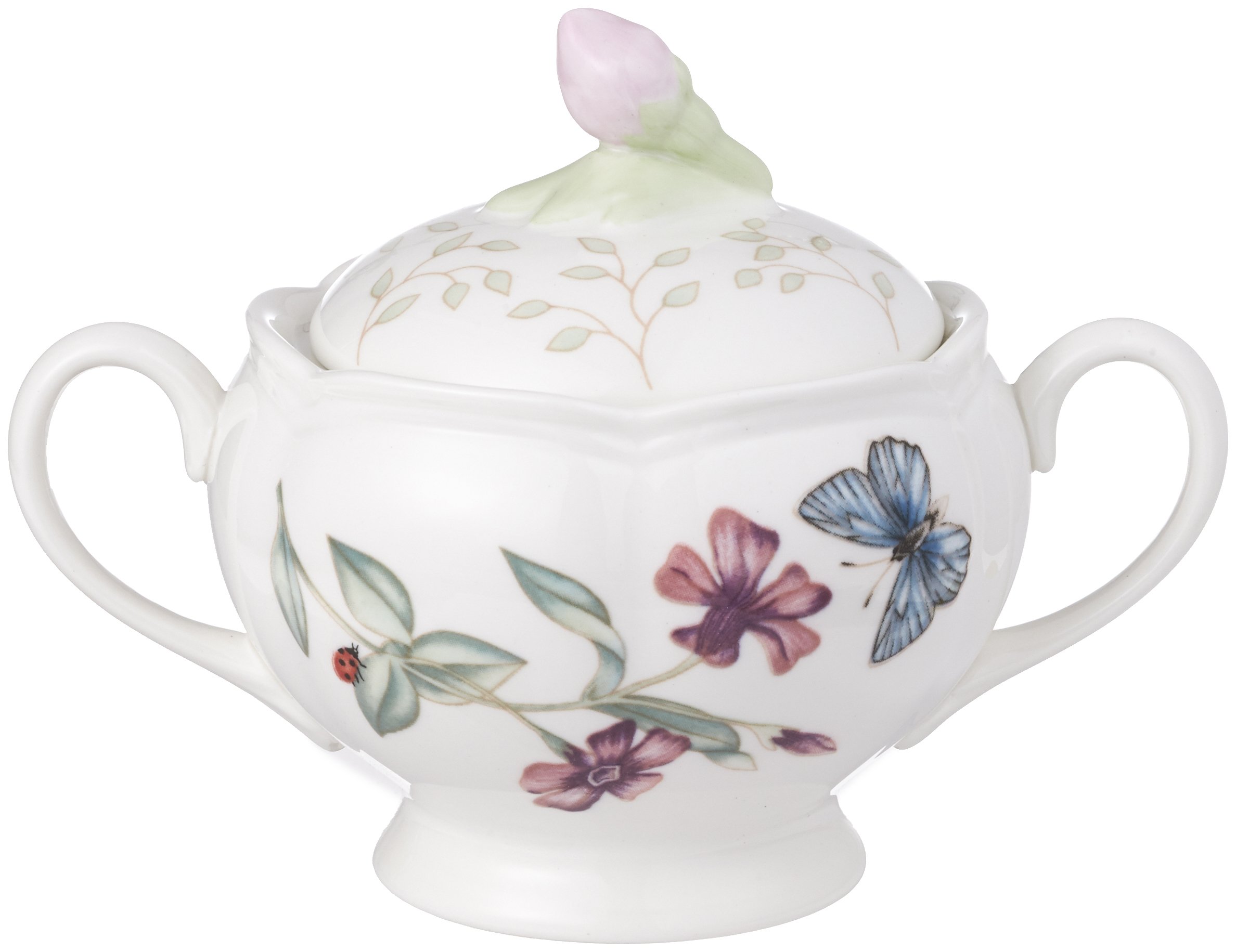 Lenox Butterfly Meadow Double Handled Sugar Bowl with Lid, White -, 1 Count (Pack of 1)