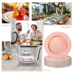 24 Pcs Plastic Charger Plates Round Dinner Chargers 13 Inch Chargers for Dinner Plates Disposable Charger Service Plates for Christmas Halloween Wedding Party Catering Event Decoration(Rose Gold)