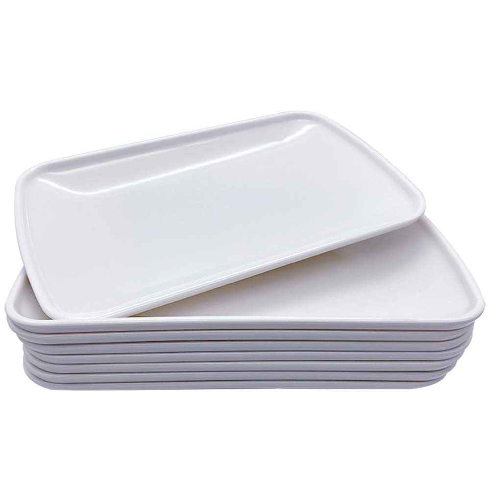 HOMEREFROM 8-Pcs 9.5-inch Rectangular Melamine Dessert/Salad Dishes, Ultralight Durable Plates for Fruit, Snacks, Appetizer and Light Meals, Rectangular Sushi Plate,Safe for Dishwasher (White)