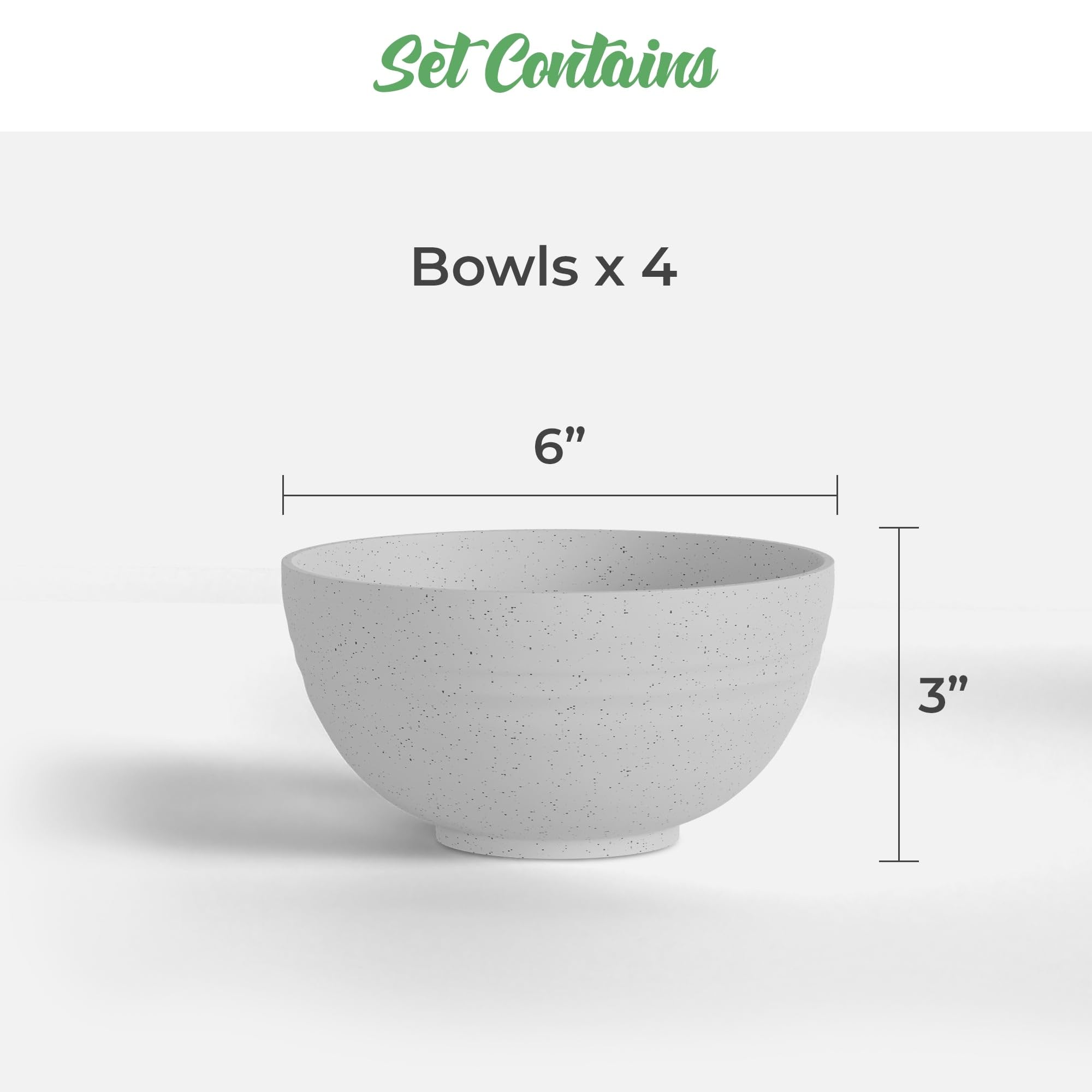 GREENDISH Wheat Straw Bowls Set, 4 Large Unbreakable Cereal Bowls, Microwave Safe Bowls for Kitchen - Dishwasher Safe Reusable Big Bowls for Eating Soup, Oatmeal - Microwavable Deep Bowls for Families