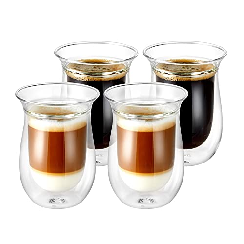 ZENS Double Walled Glass Coffee Mug, 5 Ounce Single Rim Espresso Insulated Glasses Set of 4, Clear Borosilicate Glass Cups for Black Coffee Cappuccino(150ml)