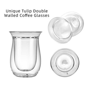 ZENS Double Walled Glass Coffee Mug, 5 Ounce Single Rim Espresso Insulated Glasses Set of 4, Clear Borosilicate Glass Cups for Black Coffee Cappuccino(150ml)