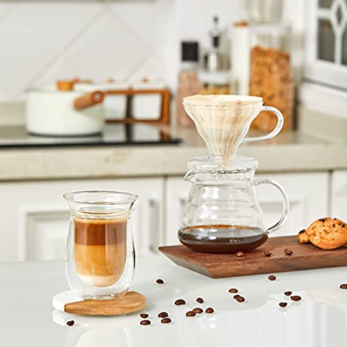 ZENS Double Walled Glass Coffee Mug, 5 Ounce Single Rim Espresso Insulated Glasses Set of 4, Clear Borosilicate Glass Cups for Black Coffee Cappuccino(150ml)