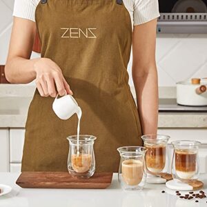 ZENS Double Walled Glass Coffee Mug, 5 Ounce Single Rim Espresso Insulated Glasses Set of 4, Clear Borosilicate Glass Cups for Black Coffee Cappuccino(150ml)