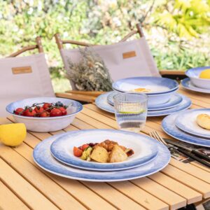 Melamine Dinnerware Sets- 12pcs Melamine Plates and Bowls Set for 4, Suitable for Indoor and Outdoor Use, Blue