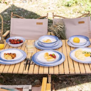 Melamine Dinnerware Sets- 12pcs Melamine Plates and Bowls Set for 4, Suitable for Indoor and Outdoor Use, Blue