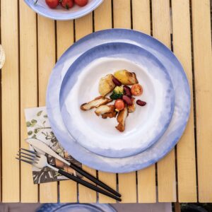 Melamine Dinnerware Sets- 12pcs Melamine Plates and Bowls Set for 4, Suitable for Indoor and Outdoor Use, Blue