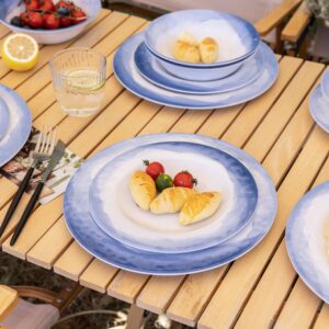 Melamine Dinnerware Sets- 12pcs Melamine Plates and Bowls Set for 4, Suitable for Indoor and Outdoor Use, Blue