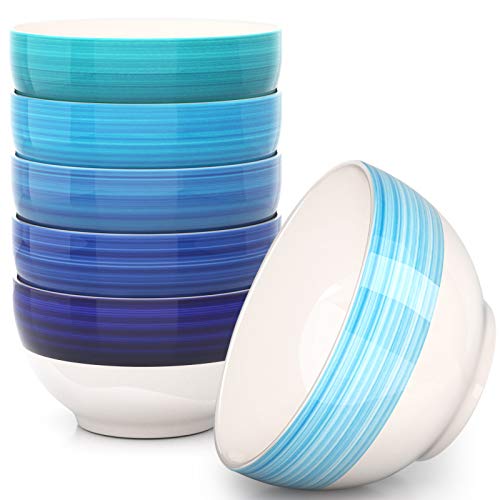 REOMORE Large Cereal Bowls Soup Bowls - 25 oz Ceramic Bowls for Rice, Breakfast, Ramen, Serving Bowls Set for Kitchen - Dishwasher & Microwave Safe Bowls Set of 6, Assorted Blue