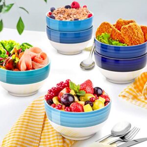 REOMORE Large Cereal Bowls Soup Bowls - 25 oz Ceramic Bowls for Rice, Breakfast, Ramen, Serving Bowls Set for Kitchen - Dishwasher & Microwave Safe Bowls Set of 6, Assorted Blue