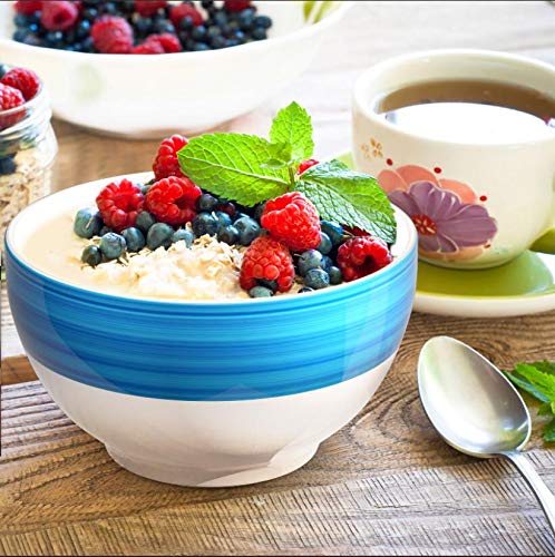 REOMORE Large Cereal Bowls Soup Bowls - 25 oz Ceramic Bowls for Rice, Breakfast, Ramen, Serving Bowls Set for Kitchen - Dishwasher & Microwave Safe Bowls Set of 6, Assorted Blue