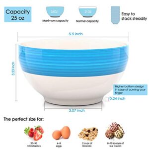 REOMORE Large Cereal Bowls Soup Bowls - 25 oz Ceramic Bowls for Rice, Breakfast, Ramen, Serving Bowls Set for Kitchen - Dishwasher & Microwave Safe Bowls Set of 6, Assorted Blue