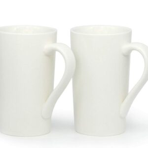 20 Ounces Large Coffee Mugs, Smilatte M007 Plain Tall Ceramic Cup with Handle for Dad Men, Set of 2, White