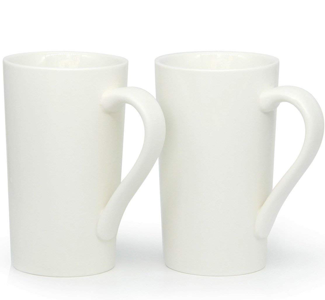 20 Ounces Large Coffee Mugs, Smilatte M007 Plain Tall Ceramic Cup with Handle for Dad Men, Set of 2, White