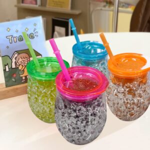 EASICOZI Cute Shape Frosty Freezer Ice Mugs with Straw Clear 11.8oz Set of 4(Red, green, blue and orange) (Oval)