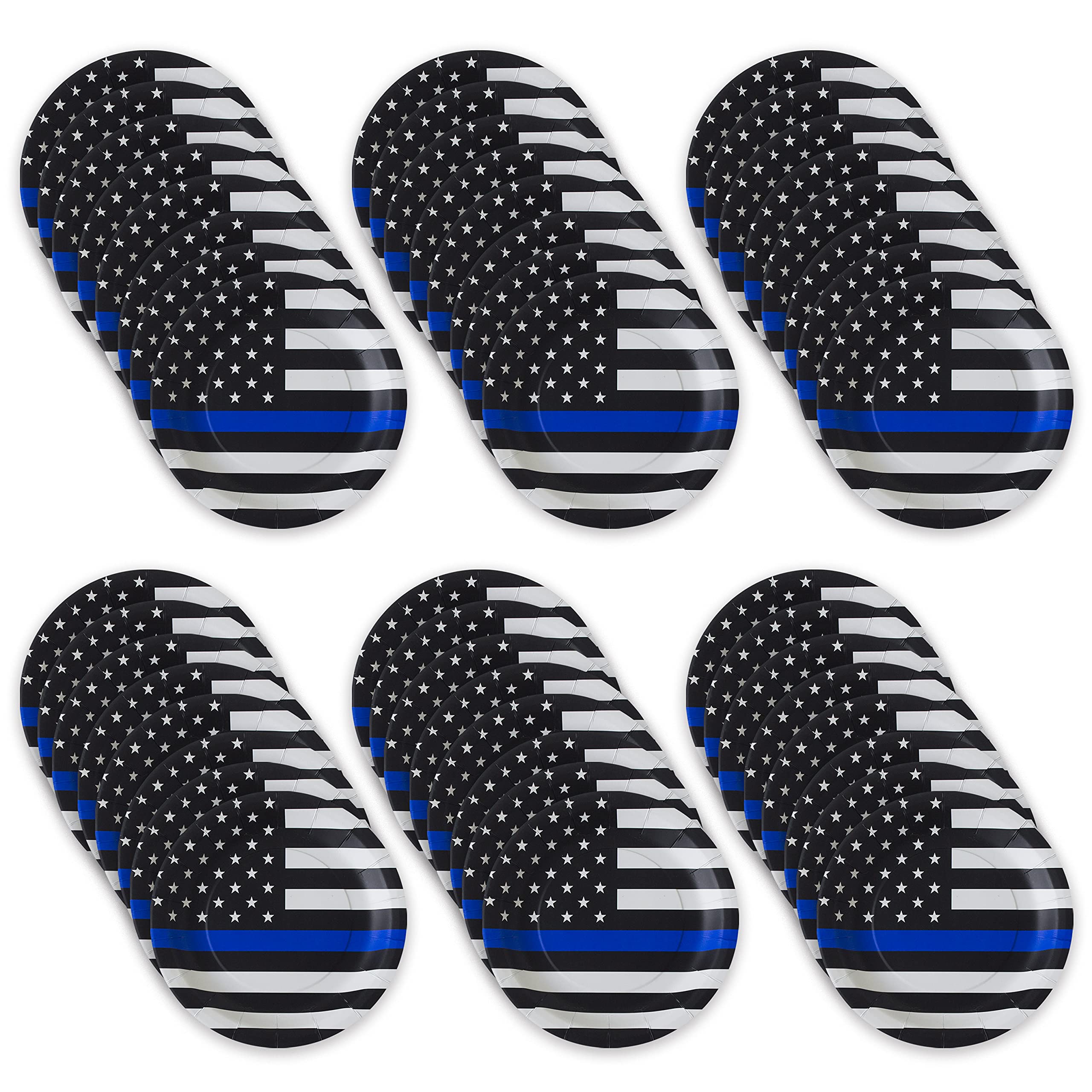 Havercamp Police-Thin Blue Line 9” Plates (48 pack)! 48 Lg. Round Dinner Plates in the Official Thin Blue Line Flag Pattern.