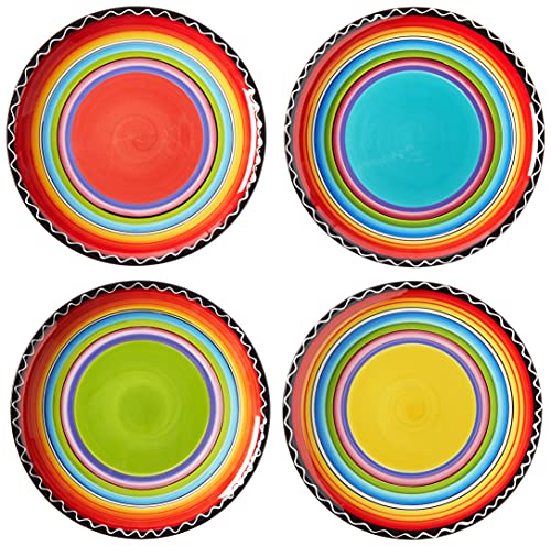 Certified International Tequila Sunrise Salad/Dessert Plate, 9-Inch, Assorted Designs, Set of 4, Multicolored