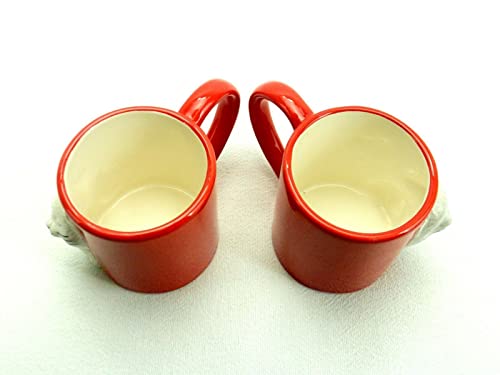 TDL Kissing Cat Mugs, Cute Matching Coffee Mugs, 3-Finger Loop Handles for Easy Handling, Ceramic Cups, Dishwasher Safe - Set of 2, Red, 3 1/4'' diameter (5 1/2'' edge to handle) x 3 1/2''H