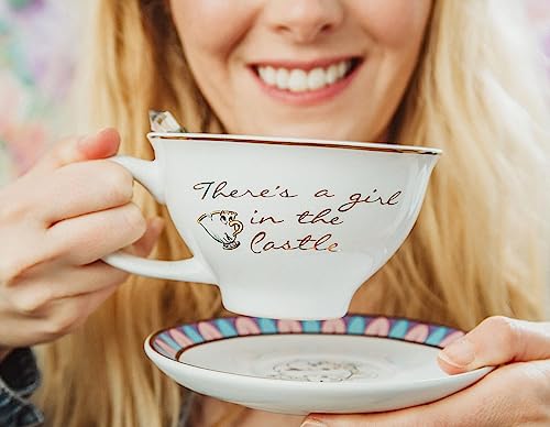 Silver Buffalo Disney Beauty and the Beast Chip Girl in the Castle Foil Ceramic Teacup and Saucer, 12-Ounces