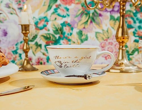 Silver Buffalo Disney Beauty and the Beast Chip Girl in the Castle Foil Ceramic Teacup and Saucer, 12-Ounces