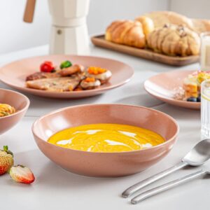 vancasso Sabine Dinnerware Sets, 16 Pieces Stoneware Round Plates and Bowls Set, Semi-matte Dishes Set Service for 4, Dishwasher and Microwave Safe, Terracotta