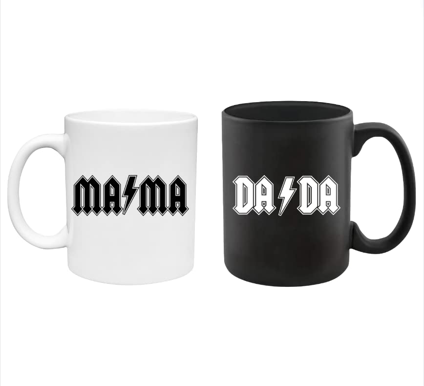 Rockstar Dad and Mom Mug - Gift for Pregnancy Announcement - New Parent Gifts for Couples - Dad and Mom Coffee Mug Set for Christmas Anniversary Birthday 11 Oz With Gift Box (Black&White)