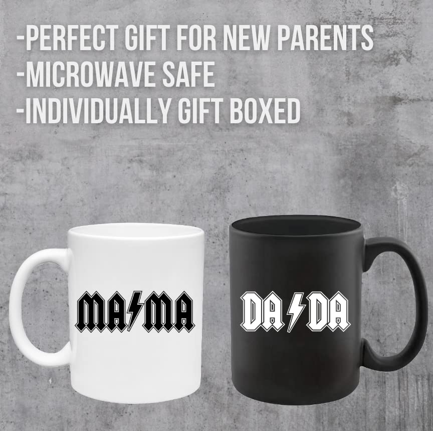 Rockstar Dad and Mom Mug - Gift for Pregnancy Announcement - New Parent Gifts for Couples - Dad and Mom Coffee Mug Set for Christmas Anniversary Birthday 11 Oz With Gift Box (Black&White)