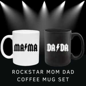 Rockstar Dad and Mom Mug - Gift for Pregnancy Announcement - New Parent Gifts for Couples - Dad and Mom Coffee Mug Set for Christmas Anniversary Birthday 11 Oz With Gift Box (Black&White)