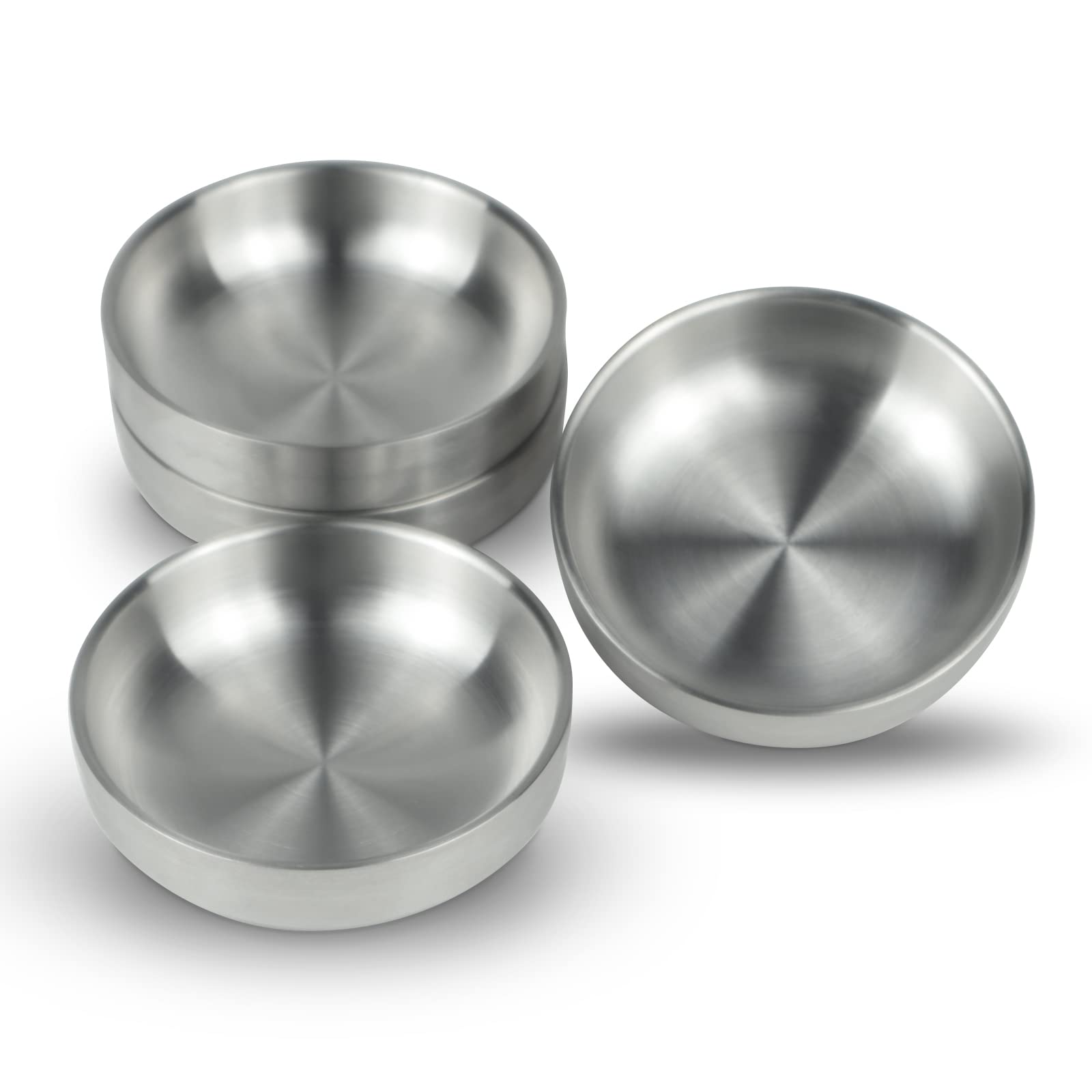 N A Dishes, Small Stainless Steel Pinch Bowl, Sushi Dipping Saucers, Sauce Dishes, Side Dish Bowls, Appetizer Plates, Set of 4 (Silver) (9cm 4Pcs)